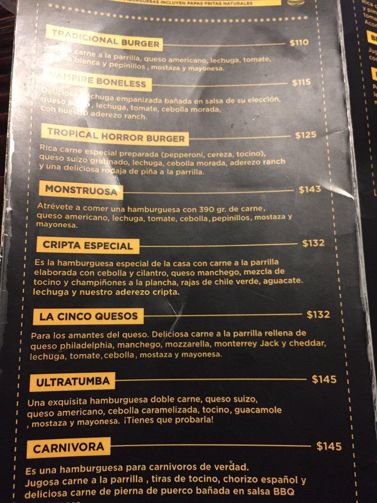 Menu at Cripta burger restaurant, Mexicali, Calzada Justo Sierra entre ...