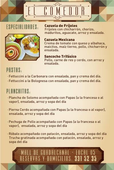 Menu at El Comedor restaurant, Envigado