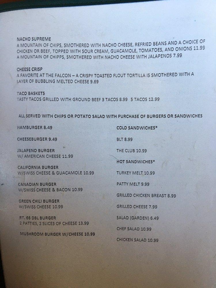Menu at Falcon Restaurant & Lounge, Winslow