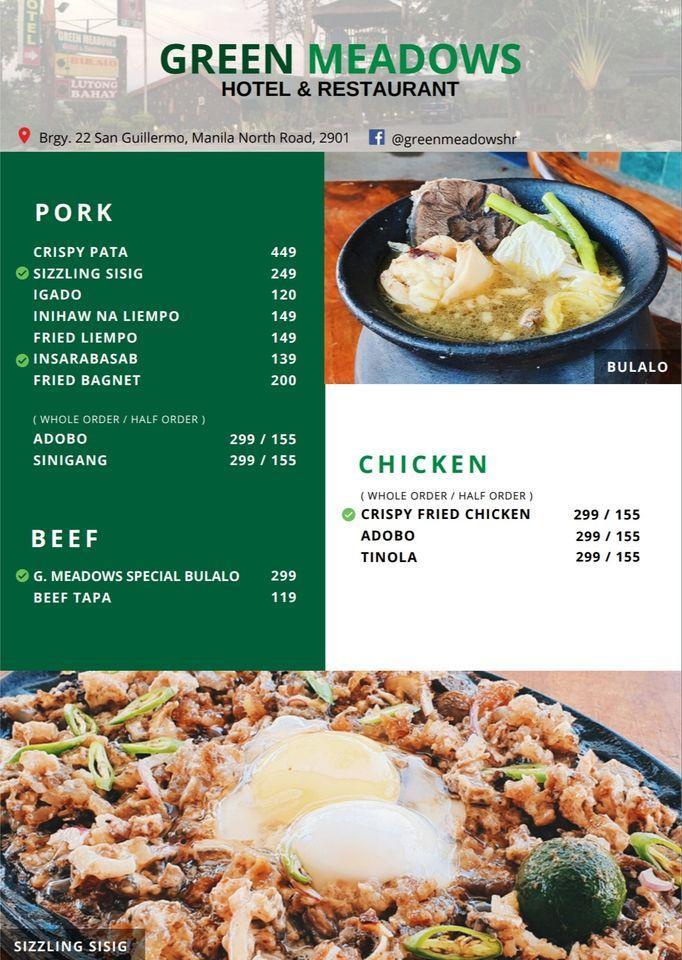 Menu at GREEN MEADOWS Hotel & Restaurant, San Nicolas