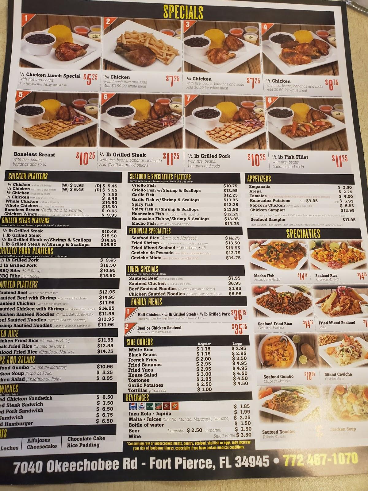 Menu at La Granja restaurant, Fort Pierce