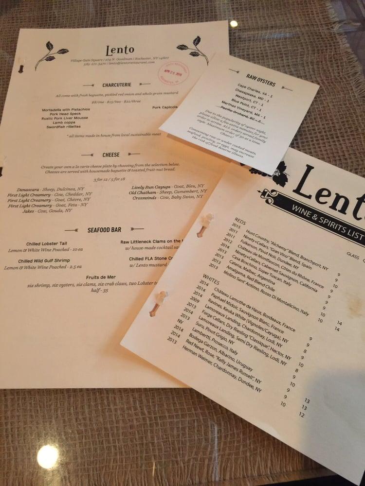 Menu at Lento pub & bar, Rochester