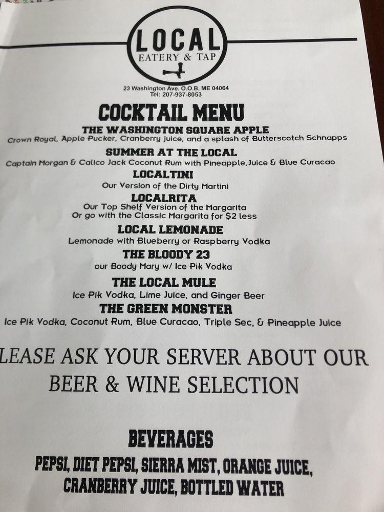Menu at The Local Eatery & Tap pub & bar, Old Orchard Beach