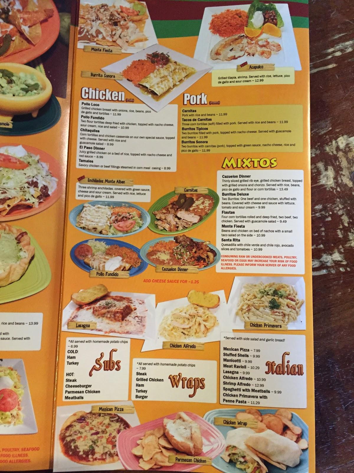 Menu at Monte Alban Mexican Restaurant, Andrews