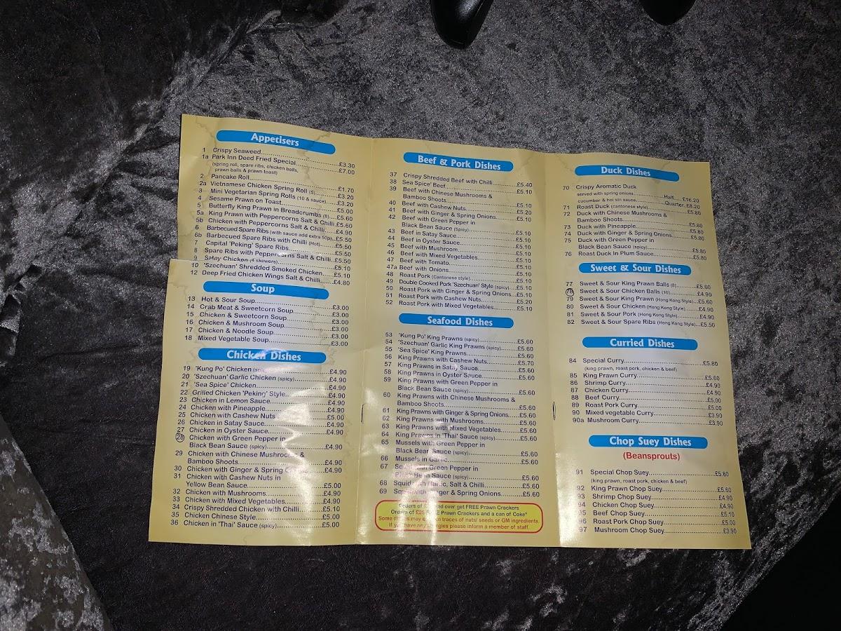 Menu at Park Inn pub & bar, London