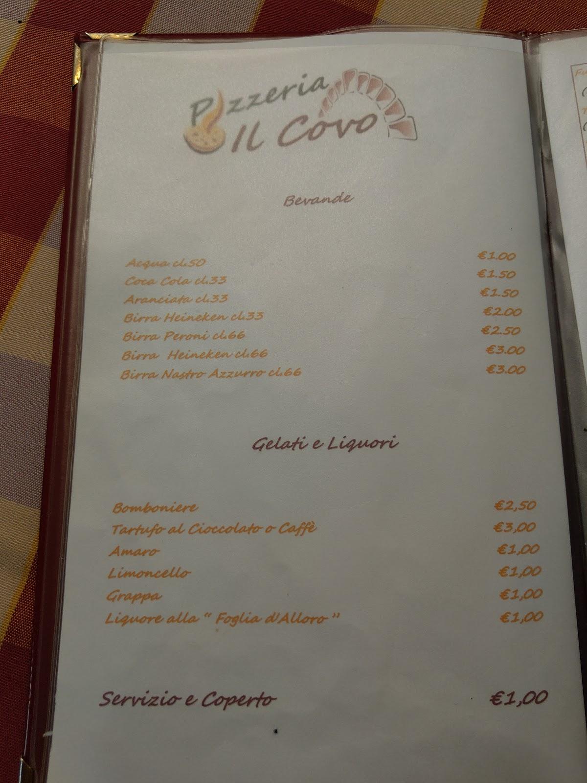 Menu da Pizzeria Il Covo, Bari, Via Napoli