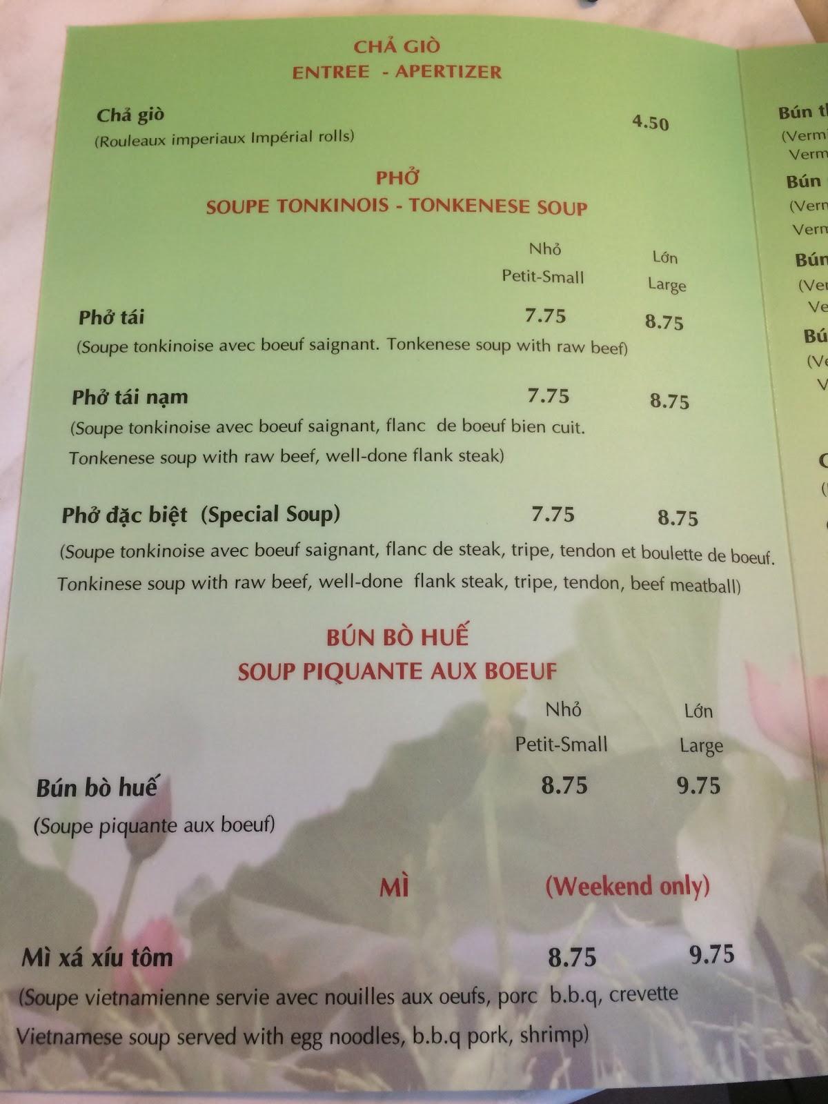 Menu at Sen Vàng Restaurant, Montréal