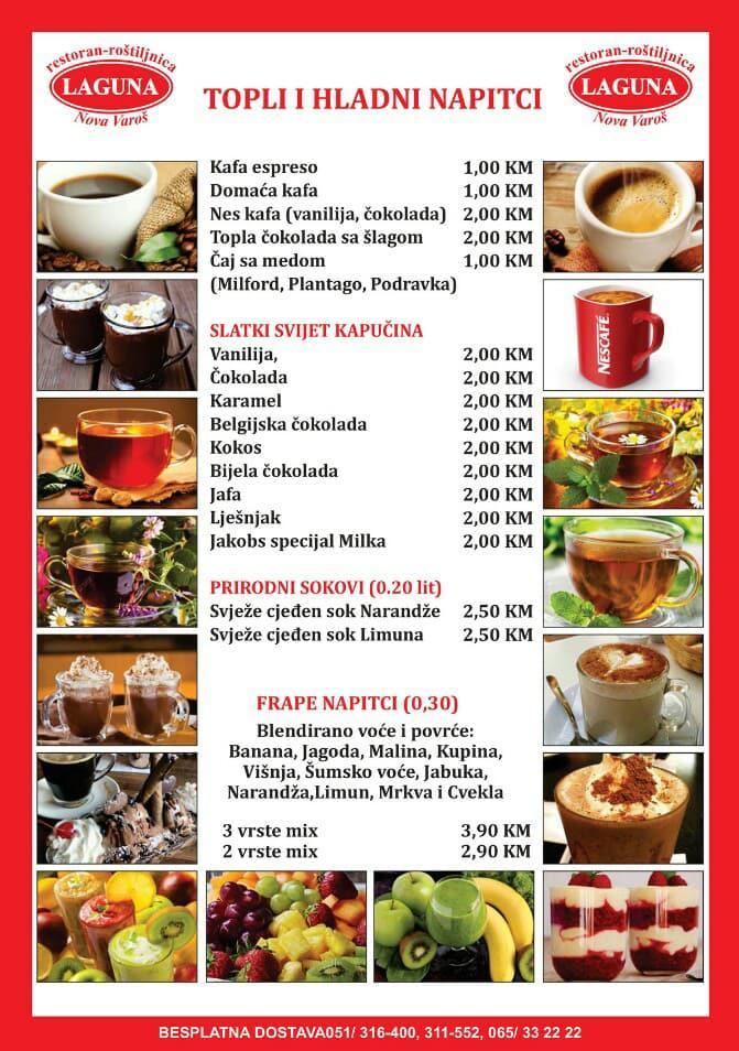 Menu at Laguna restaurant, Banja Luka