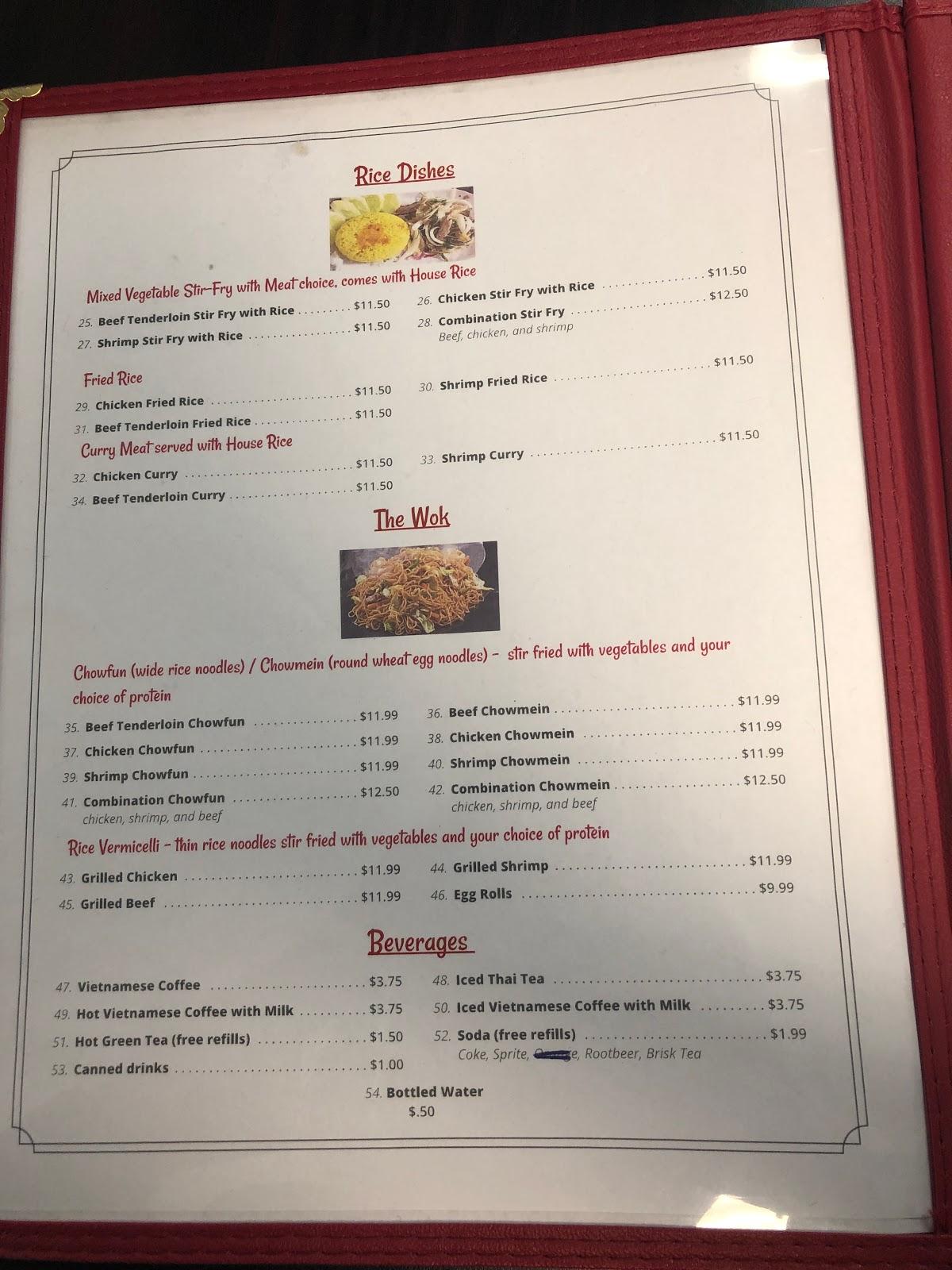 Menu at Saigon Pho Restaurant, Yuma