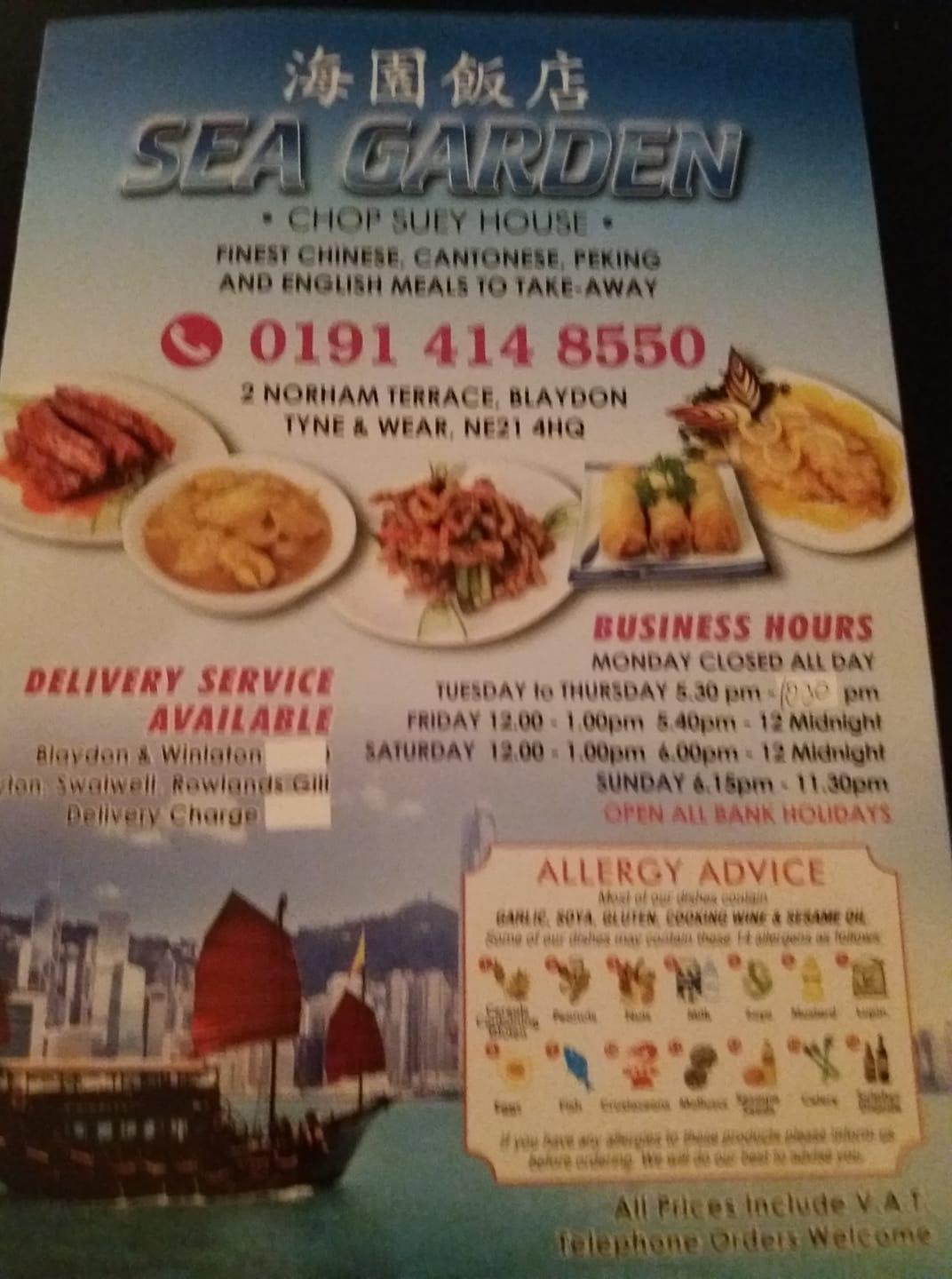Menu at Sea Garden Chop Suey House fast food, Blaydon