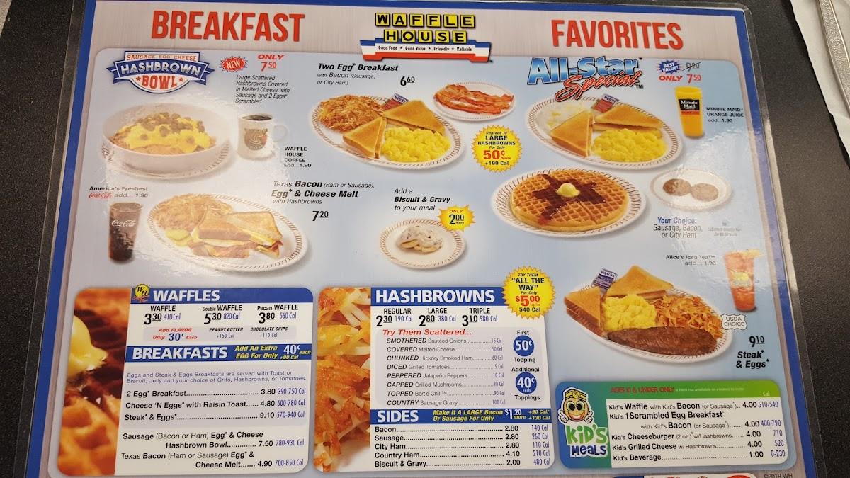 Menu at Waffle House restaurant, Monroe, W Spring St