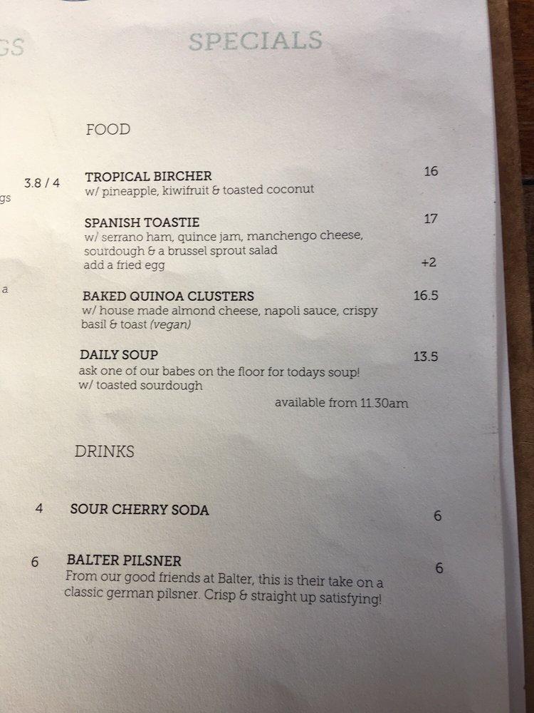 Menu at Wide Open Road Coffee Roasters cafe, Brunswick