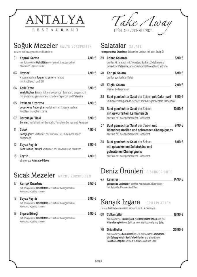 Speisekarte von Restaurant Antalya, Ingolstadt
