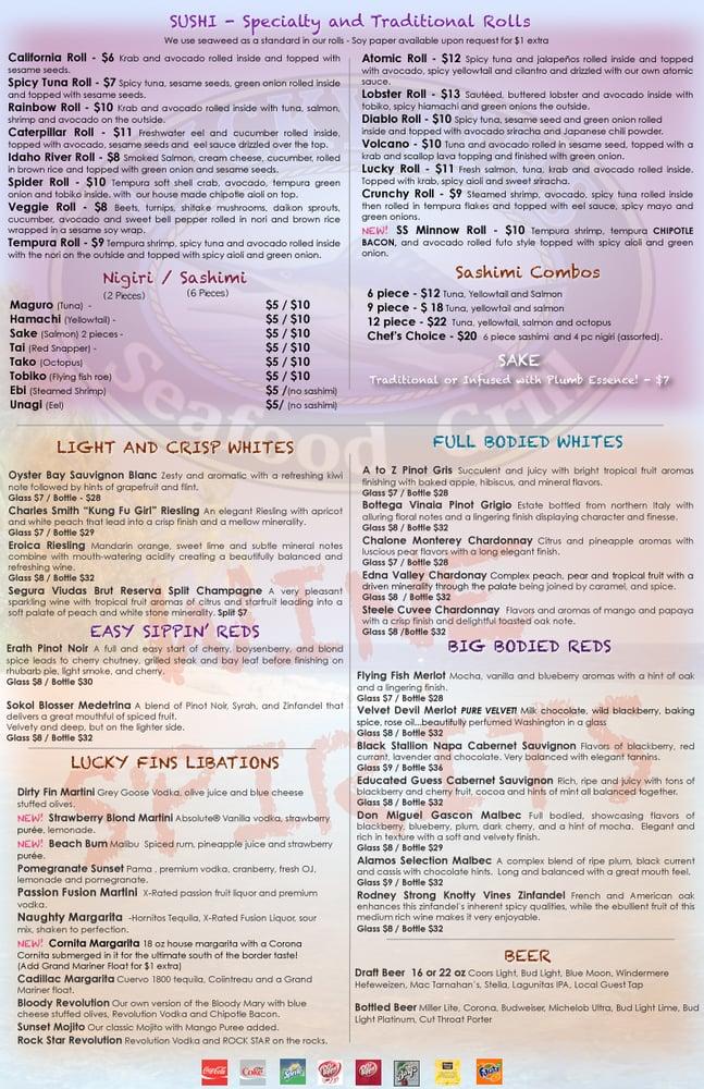 Menu at Lucky Fins Meridian restaurant, Meridian, N Eagle Rd