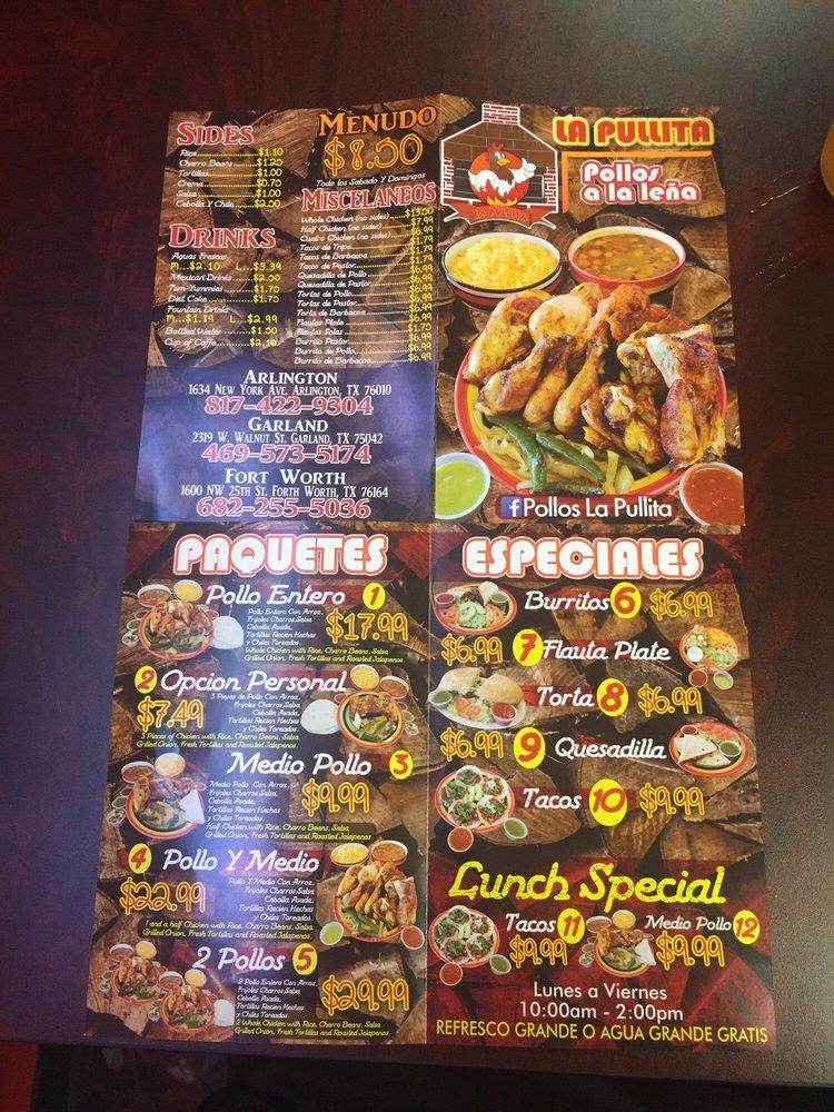 Menu at Pollos La Pullita restaurant, Fort Worth