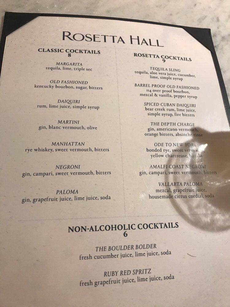 Menu at Rosetta Hall pub & bar, Boulder