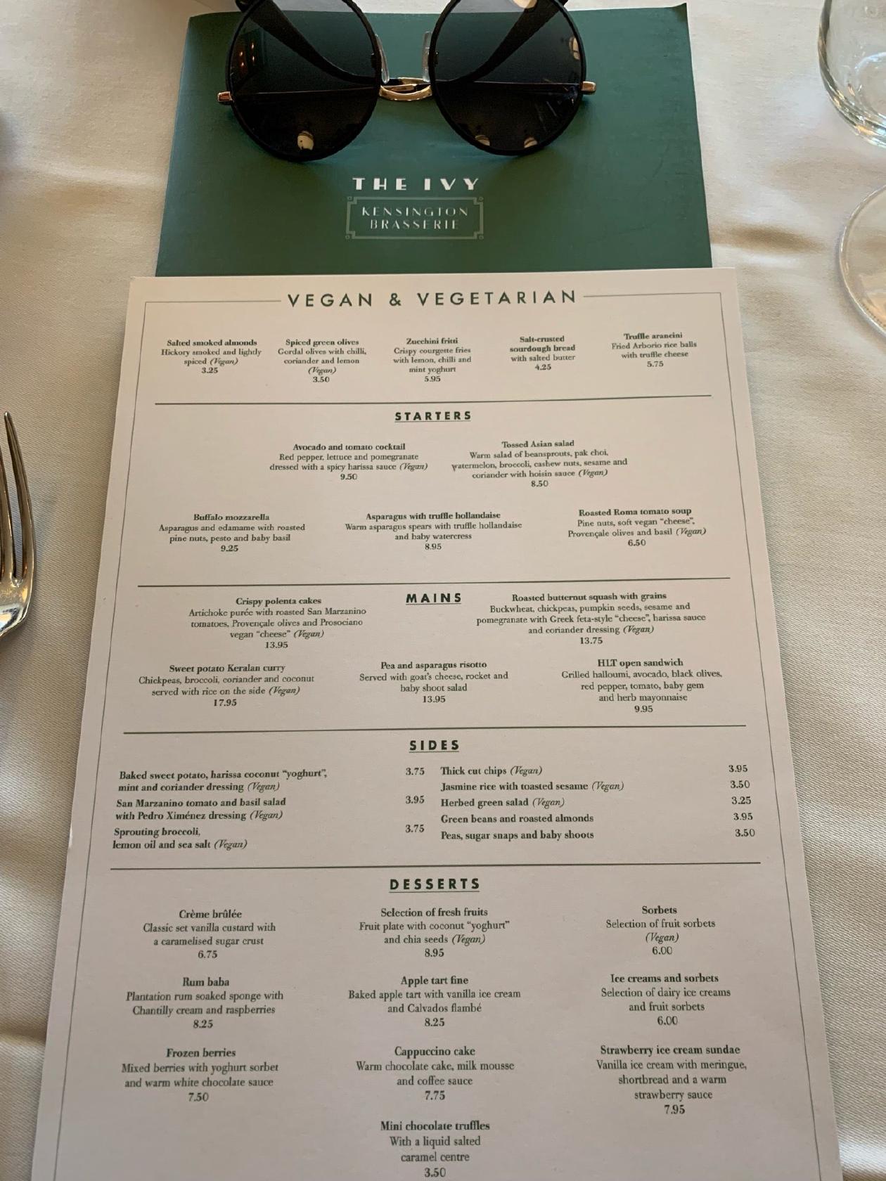 Menu at The Ivy Kensington Brasserie restaurant, London