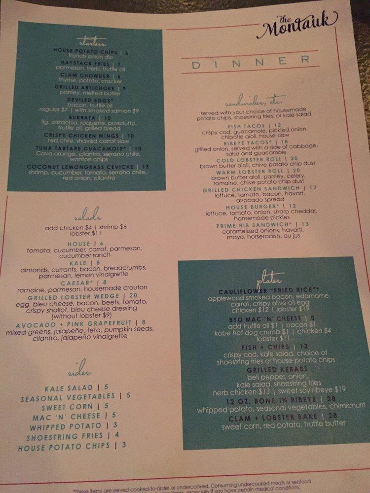 Menu at The Montauk restaurant, Scottsdale
