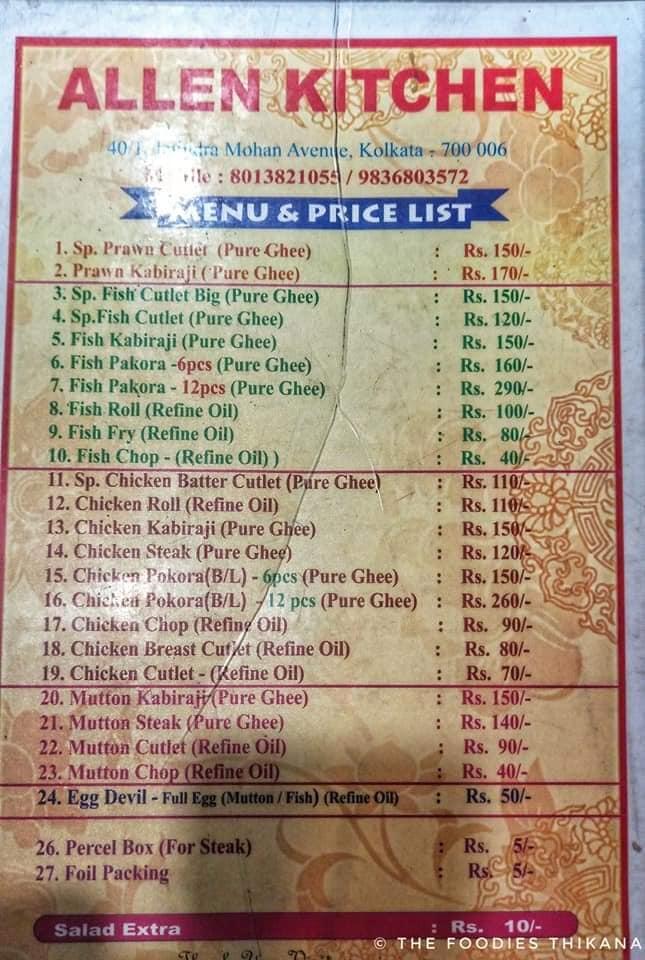 Menu at Allen Kitchen, Kolkata, 40