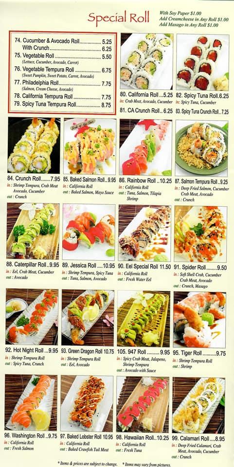 Carta del restaurante Blue Sushi&Teriyaki, Wasco