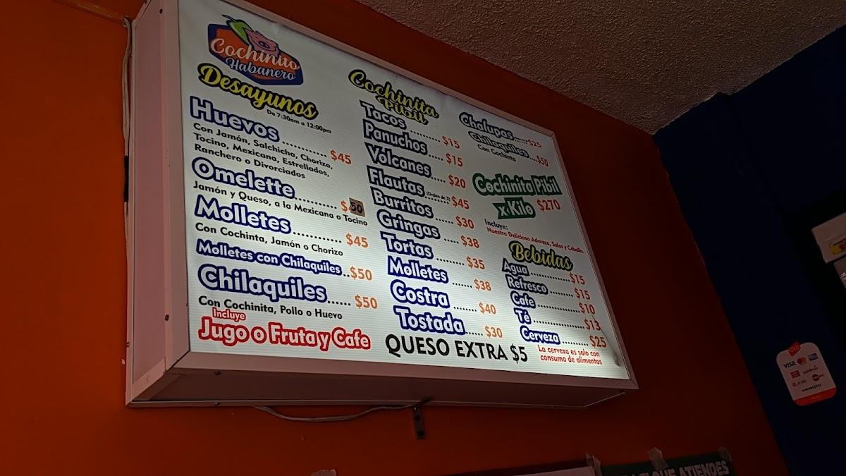 Carta del restaurante Cochinito habanero coruña, Ciudad del México