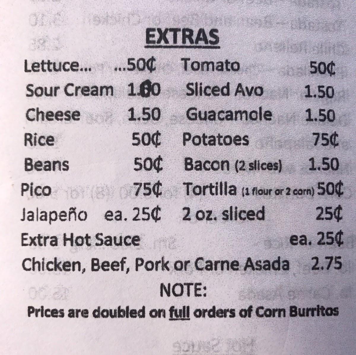 Menu at Corrales Mexican Food fast food, Ventura, 795 E Thompson Blvd