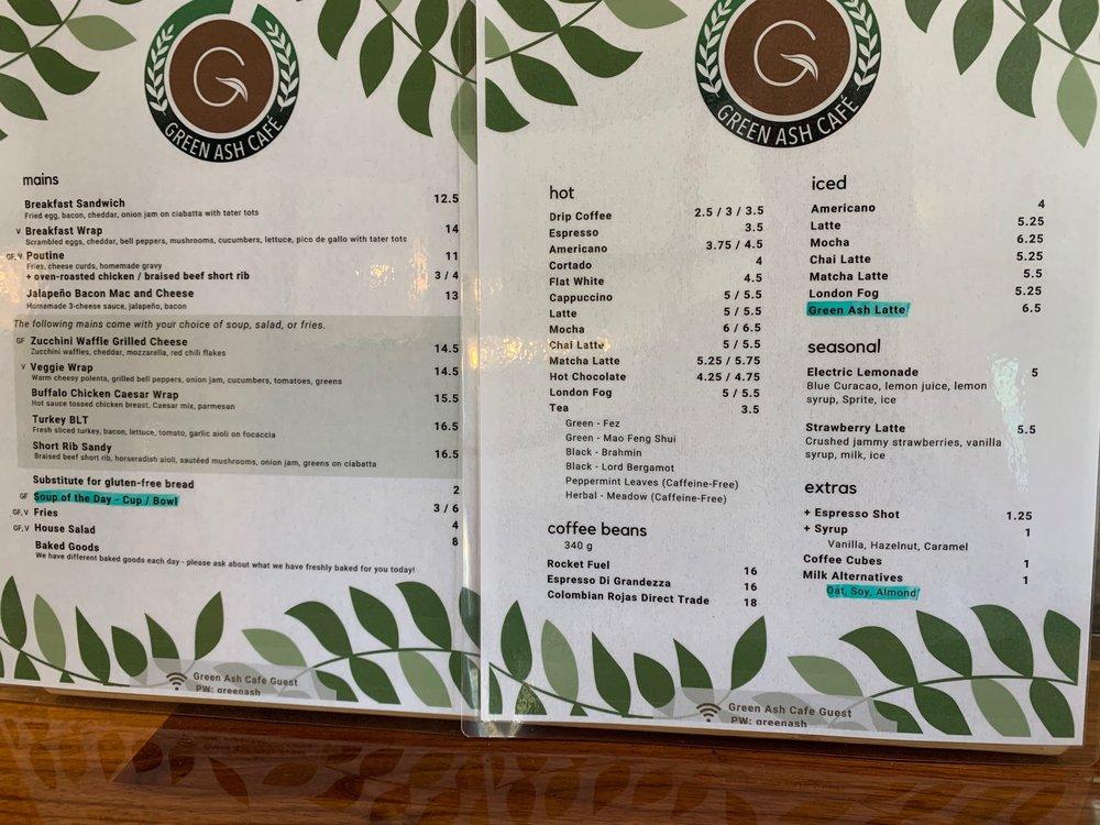 Menu at Green Ash Cafe, Edmonton