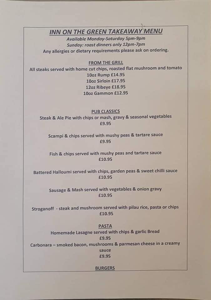 Menu at Inn On The Green pub & bar, Newark-on-Trent