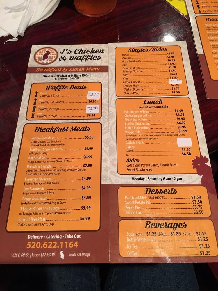 Menu at J's Chicken & Waffles restaurant, Tucson