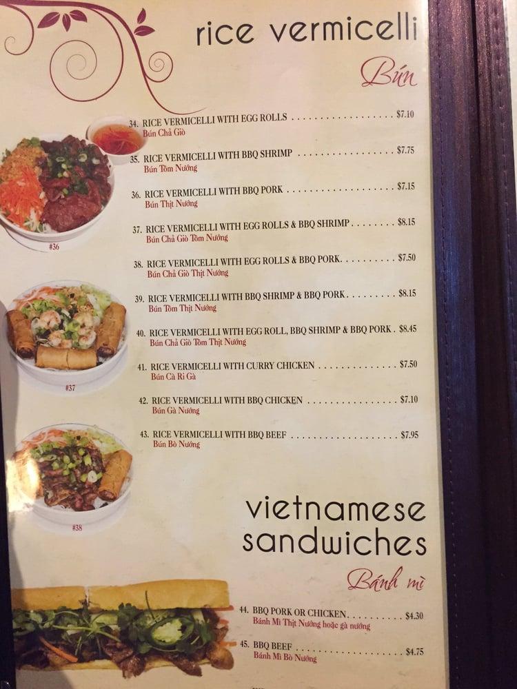 Menu at Pho Vinh Vietnamese Noodle House restaurant, Chula Vista