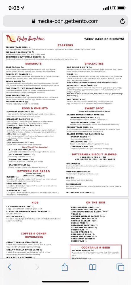 Carta del pub y bar Ruby Sunshine, Charlotte, 332 W Bland St