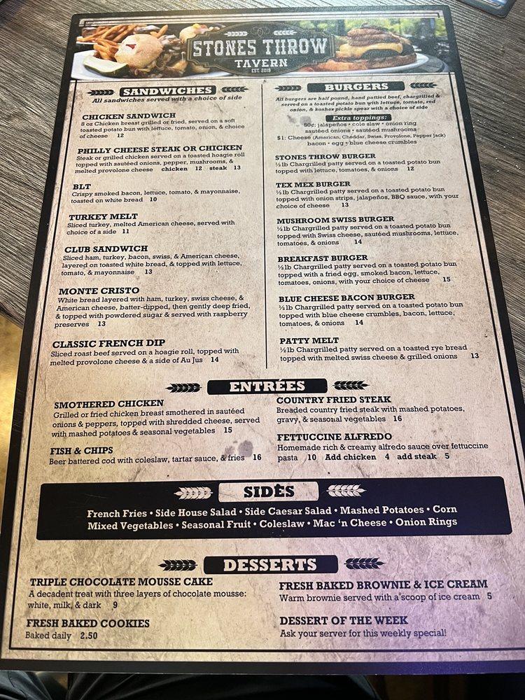 Menu at Stones Throw Tavern pub & bar, Charleston