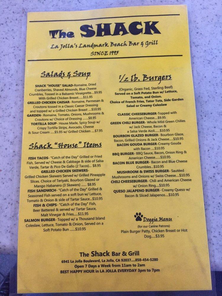 Menu at The Shack Bar & Grill, San Diego