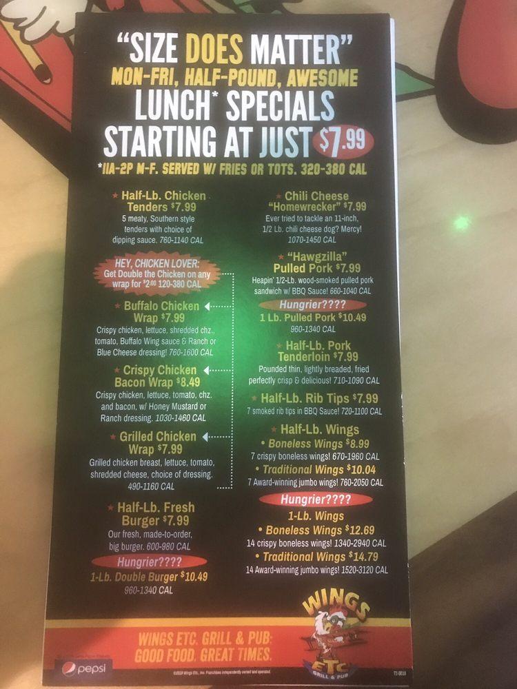 Menu at Wings Etc. pub & bar, Eaton