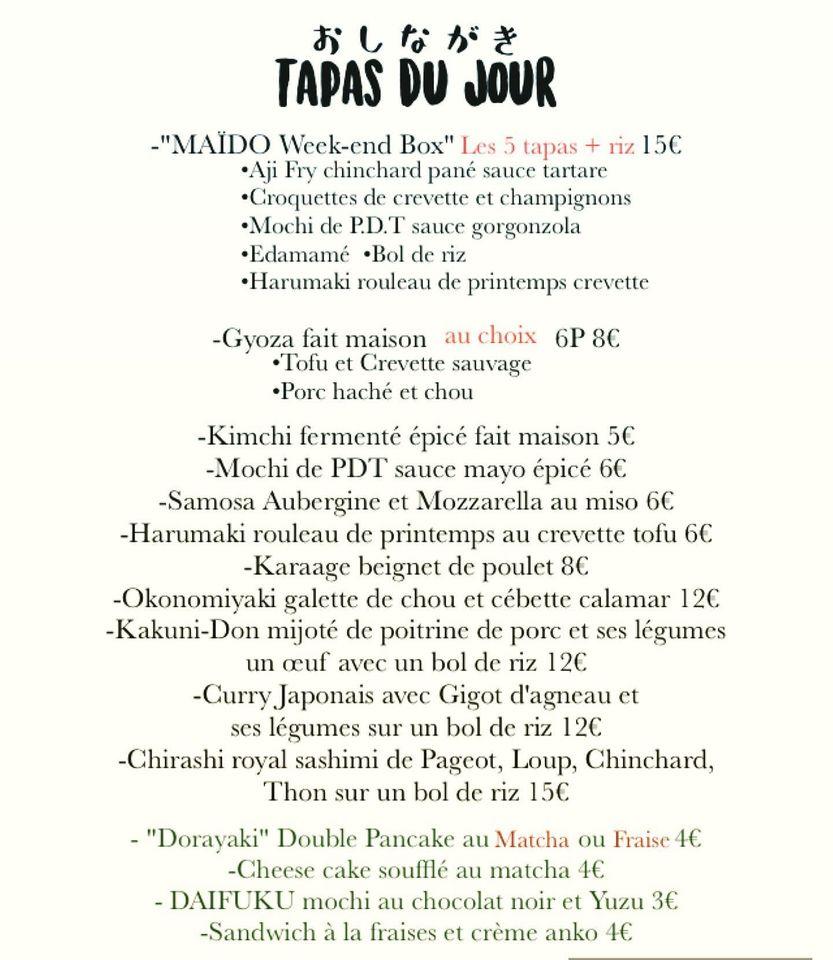 Menu au Maido pub et bar, Nice, 31 Rue Gioffredo