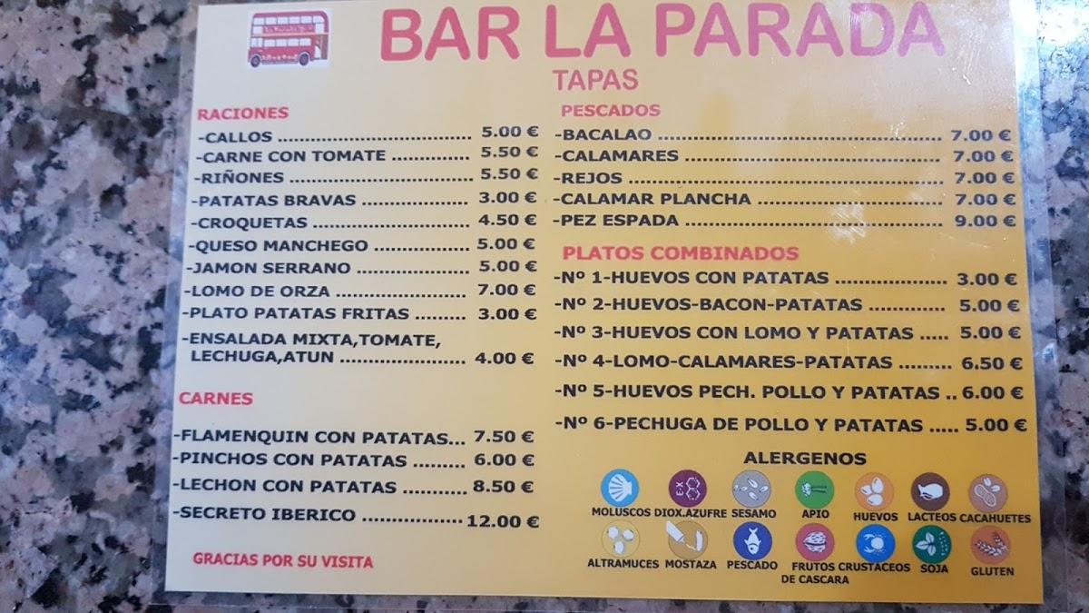 Menu at Cafe-Bar La Parada, Hinojosa del Duque