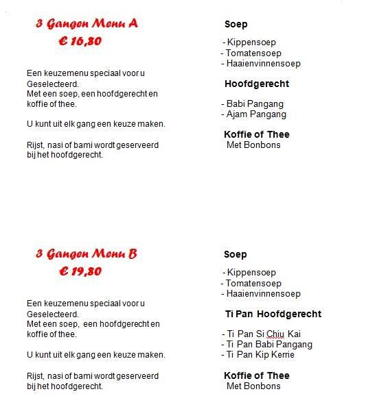 Menu at Man Wah, Bussum