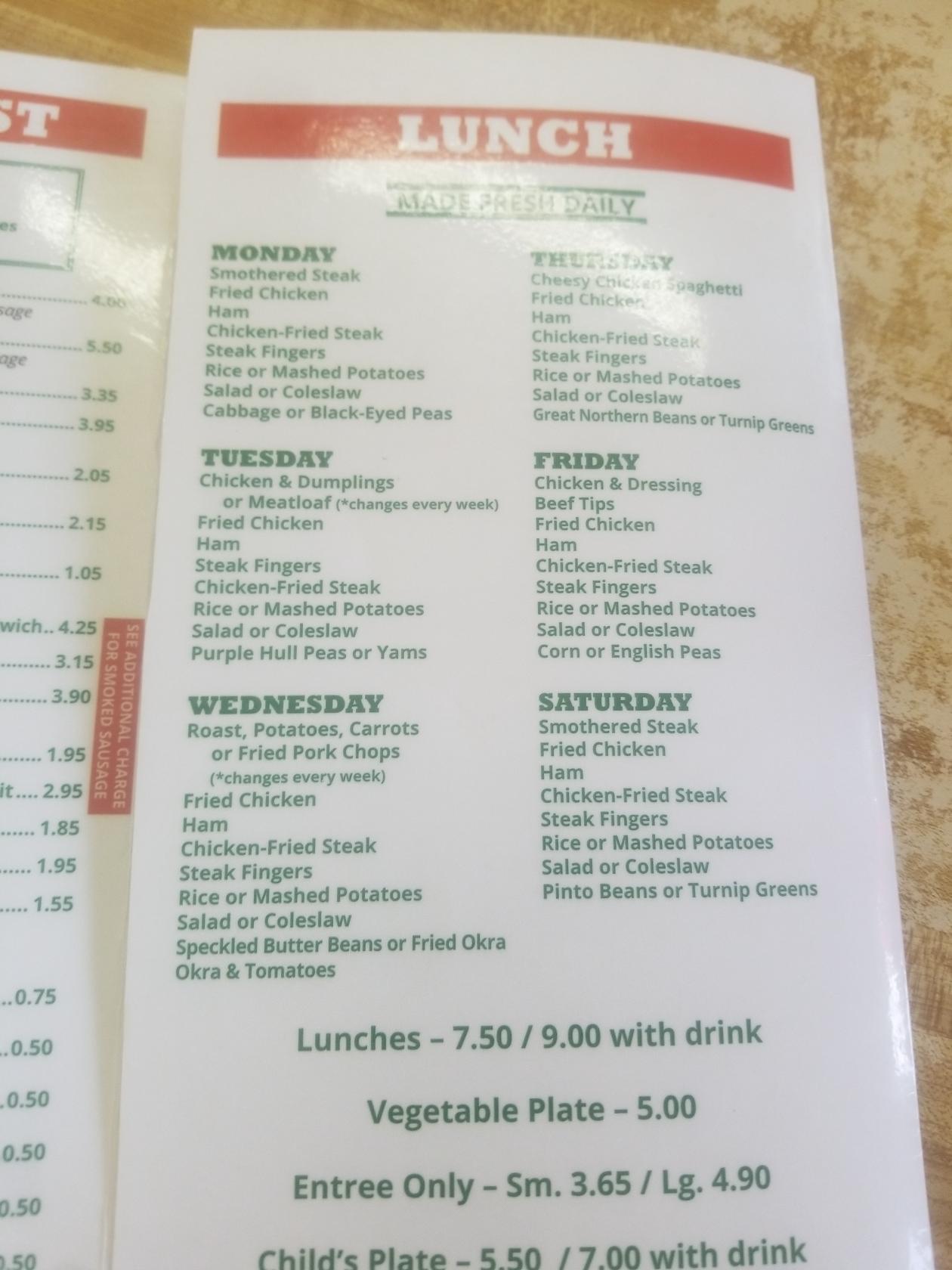 Menu at P T's Eat-A-Bite restaurant, Bastrop