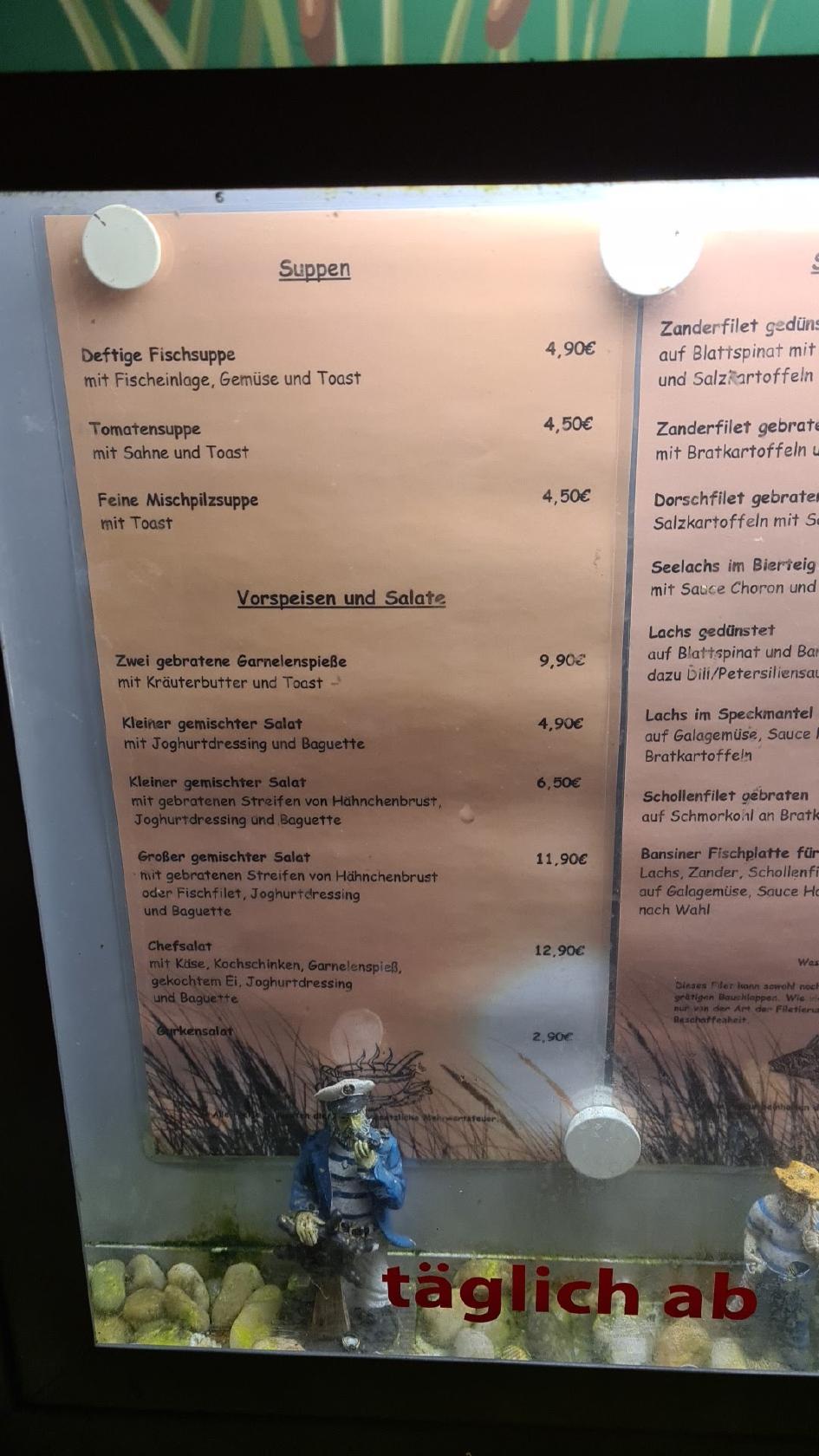 Speisekarte von Restaurant Schloon Idyll, Heringsdorf
