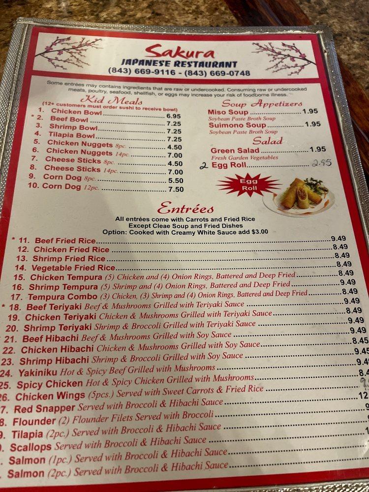 Menu at Sakura Japanese Restaurant, Florence, S Irby St