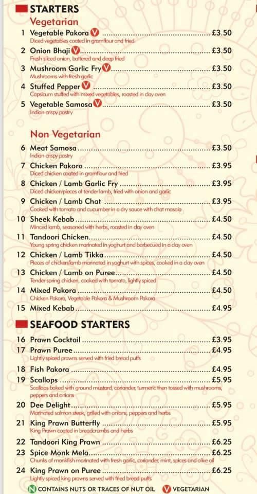 Menu at Shimla restaurant, Beauly