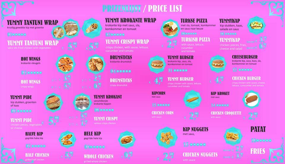 Menu at Yummy Fried Chicken, Rotterdam