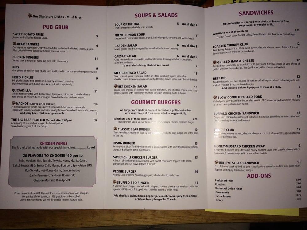 Menu at Bear & Kilt Freehouse pub & bar, Calgary