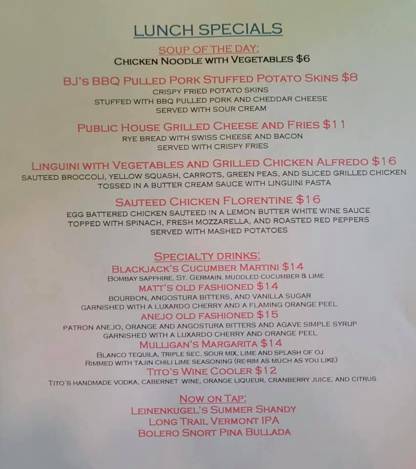 Menu at Blackjack Mulligan's Public House, Hawthorne