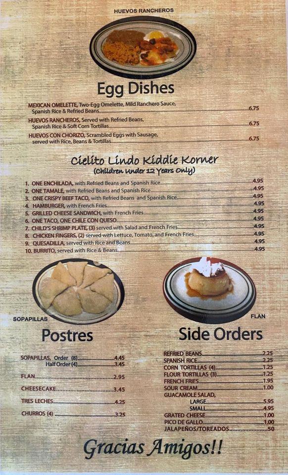 Menu at Cielito Lindo Restaurant, Waller, Farm to Market 2920 # A