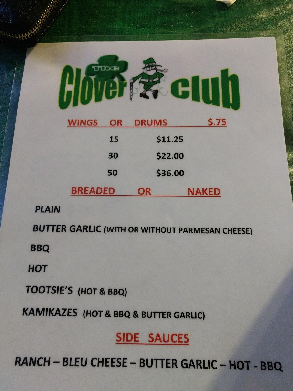 Menu at Clover Club, Mark