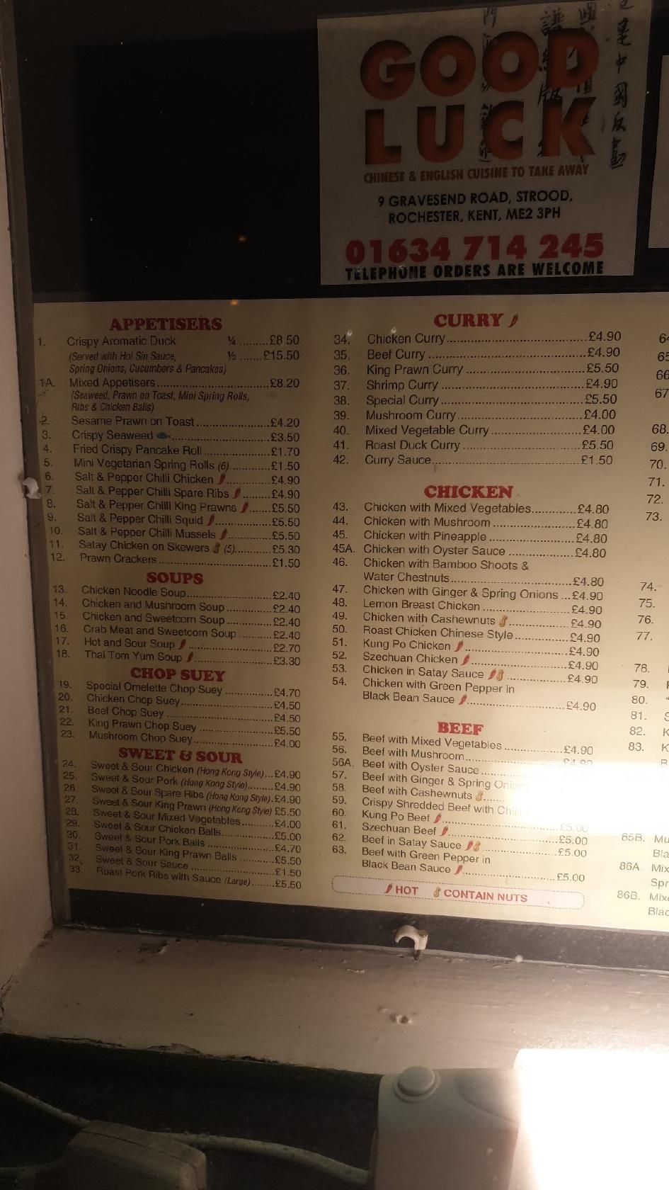 Menu at Good Luck Chinese fast food, Rochester