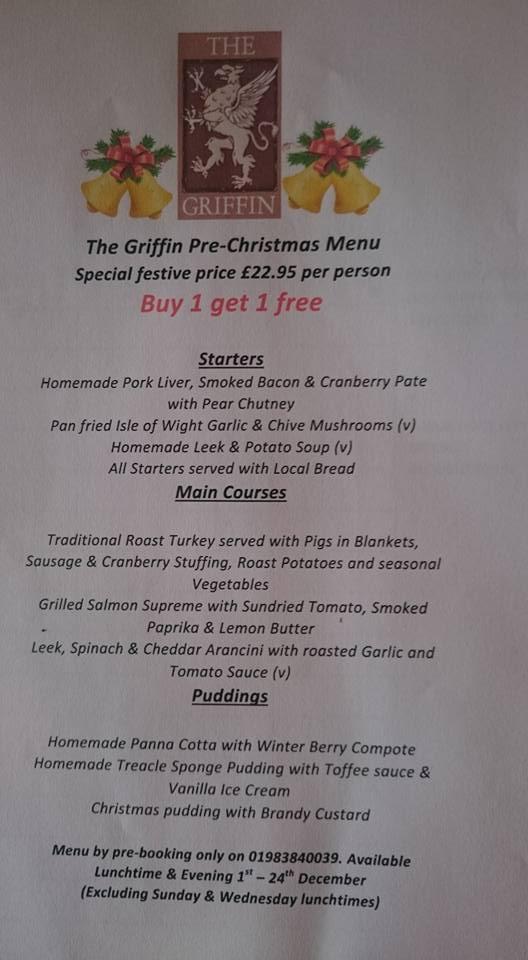 Menu at Griffin Family Inn pub & bar, Godshill