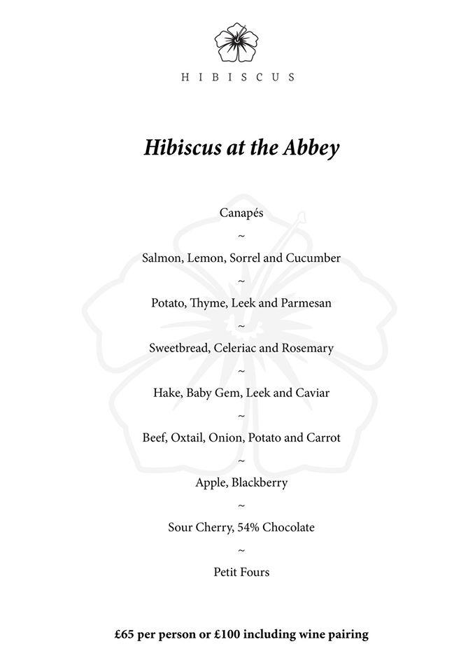 Menu at Hibiscus restaurant, Northampton