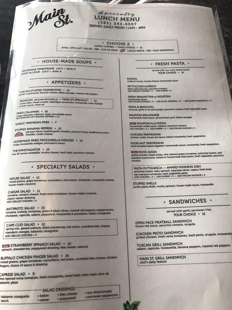 Menu at Main Street Pizza Company pizzeria, Batavia